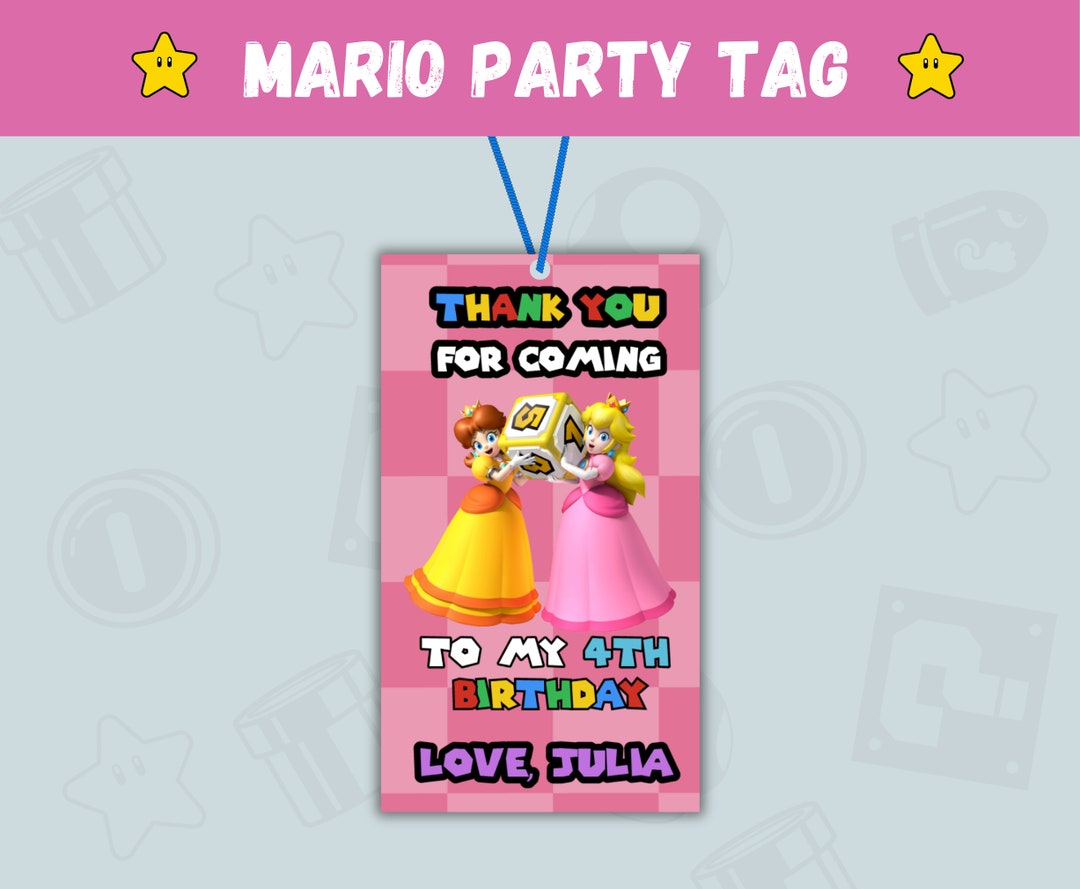 Custom Princess Peach Party Tag Label - Thank You Card - Super Mario ...