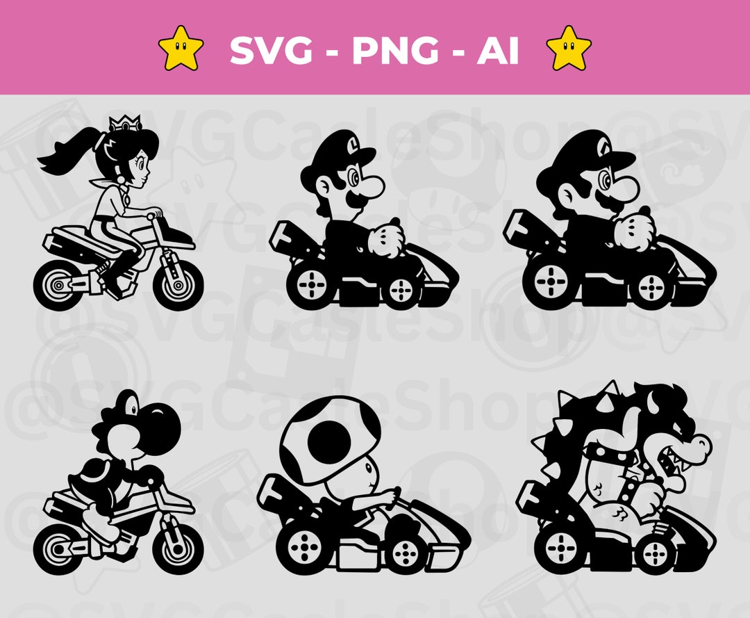 Mario Kart Silhouette Pack of 6 SVG Set - Super Mario Characters ...