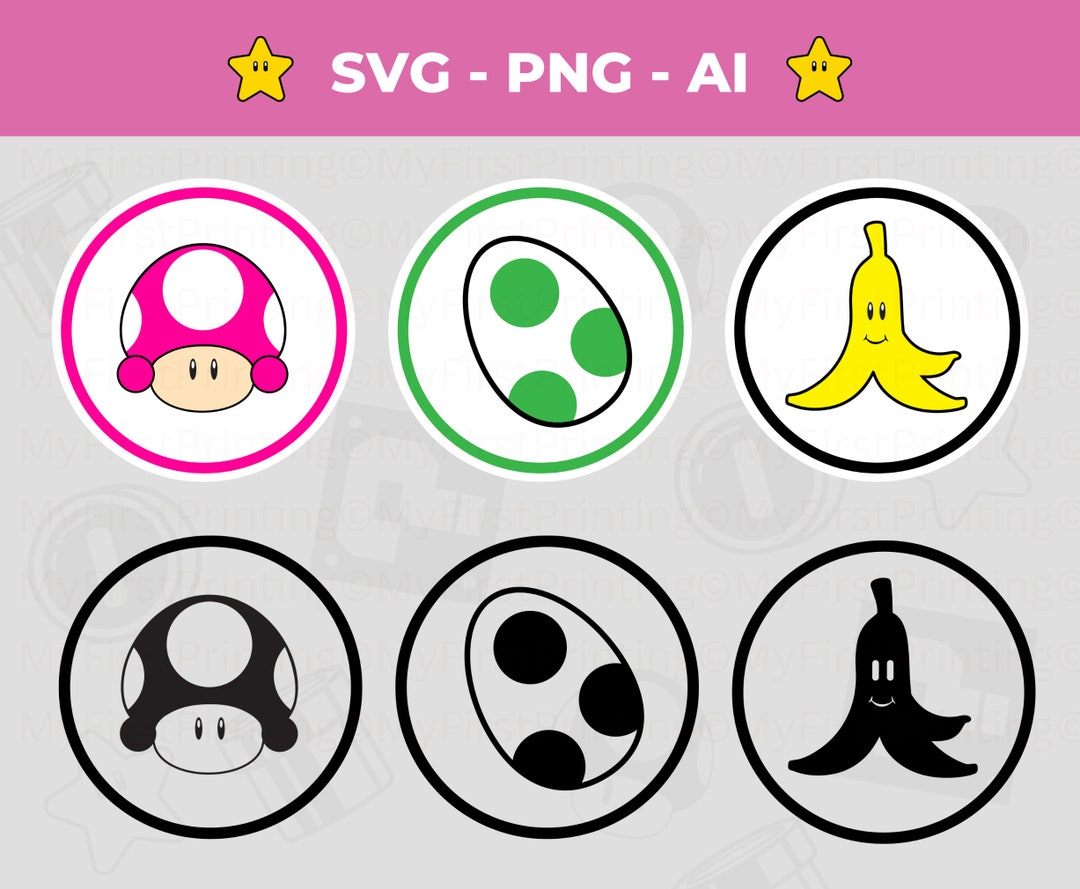 Super Mario Logo SVG Bundle: Yoshi Egg, Banana, Toadette (digital ...