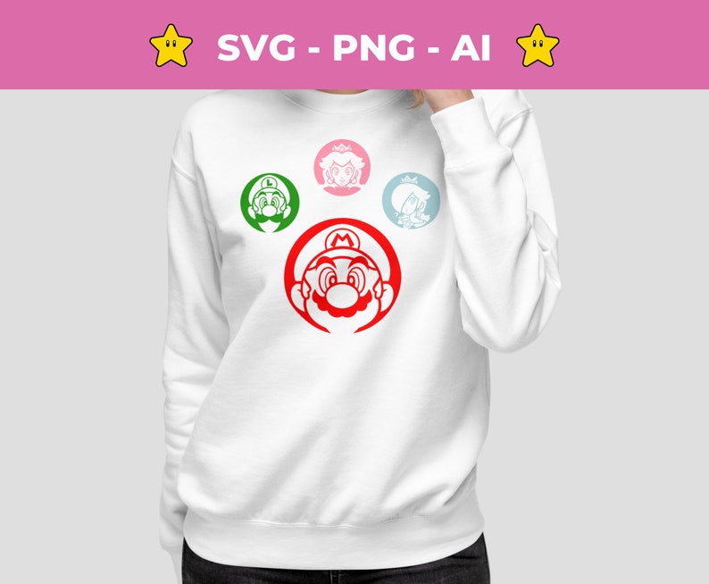 Super Mario Character Faces SVG: Mario, Luigi, Peach, Rosalina (digital ...