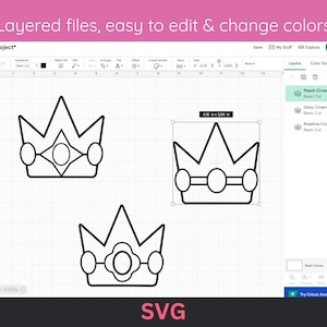 Princess Peach Crown SVG Pack: Daisy & Rosalina, Cricut Cut File ...