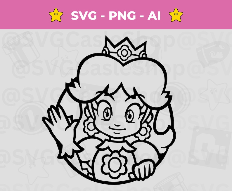 Princesse Daisy contour SVG, téléchargement immédiat, Super Mario PNG ...