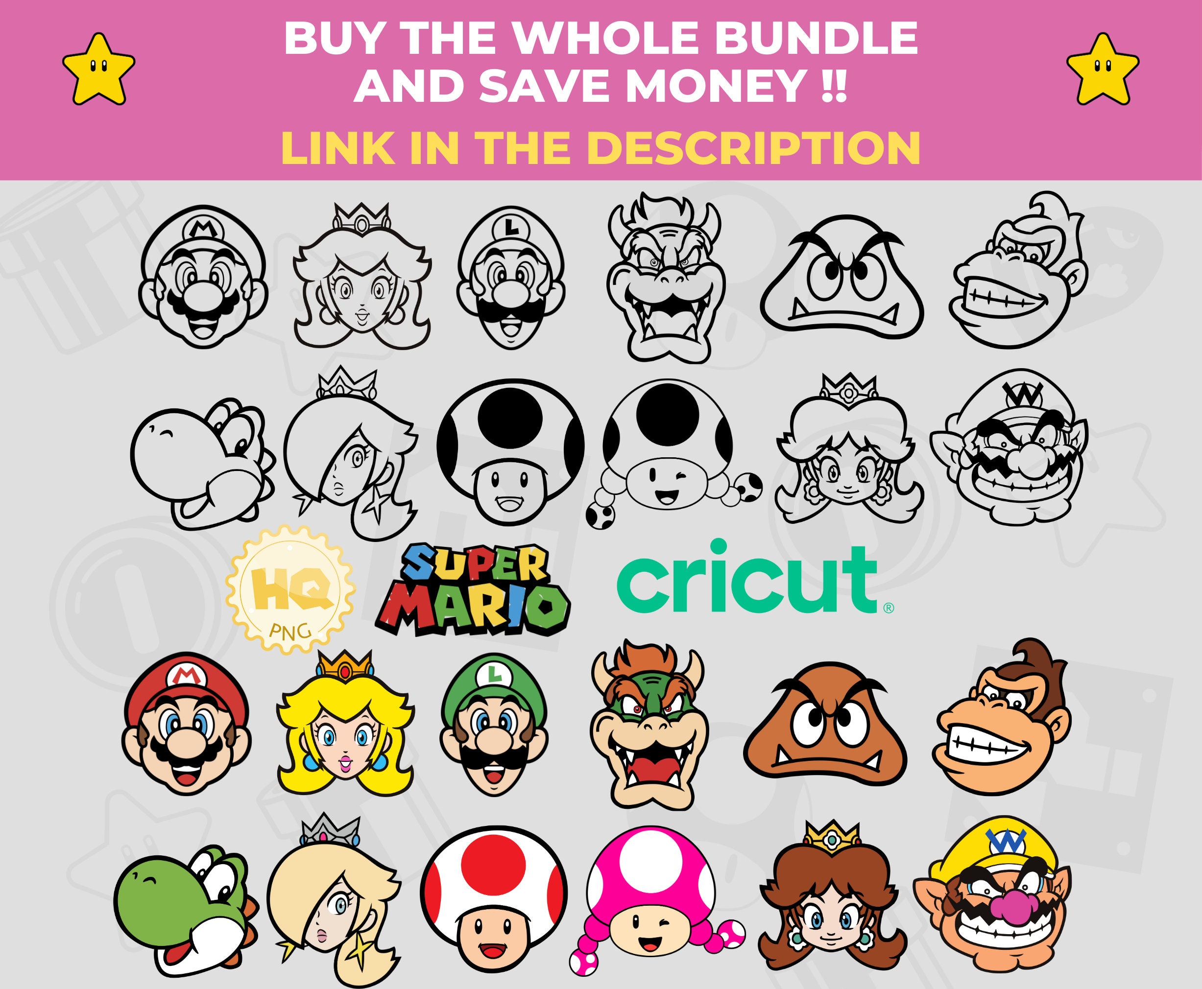 Mario Characters SVG Pack: 12 Outlined Faces (digital Download) - Etsy