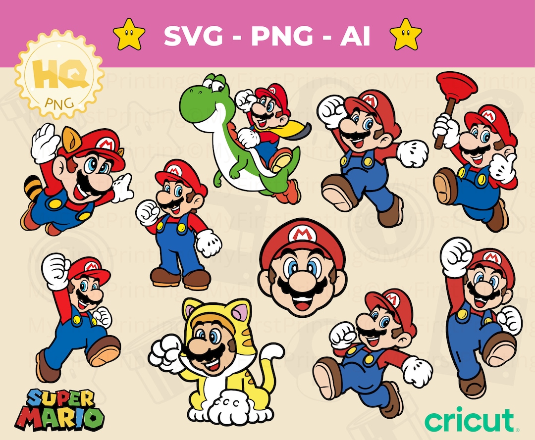 10 Mario SVG Pack, Layered Digital Super Mario Characters, Png, Instant ...