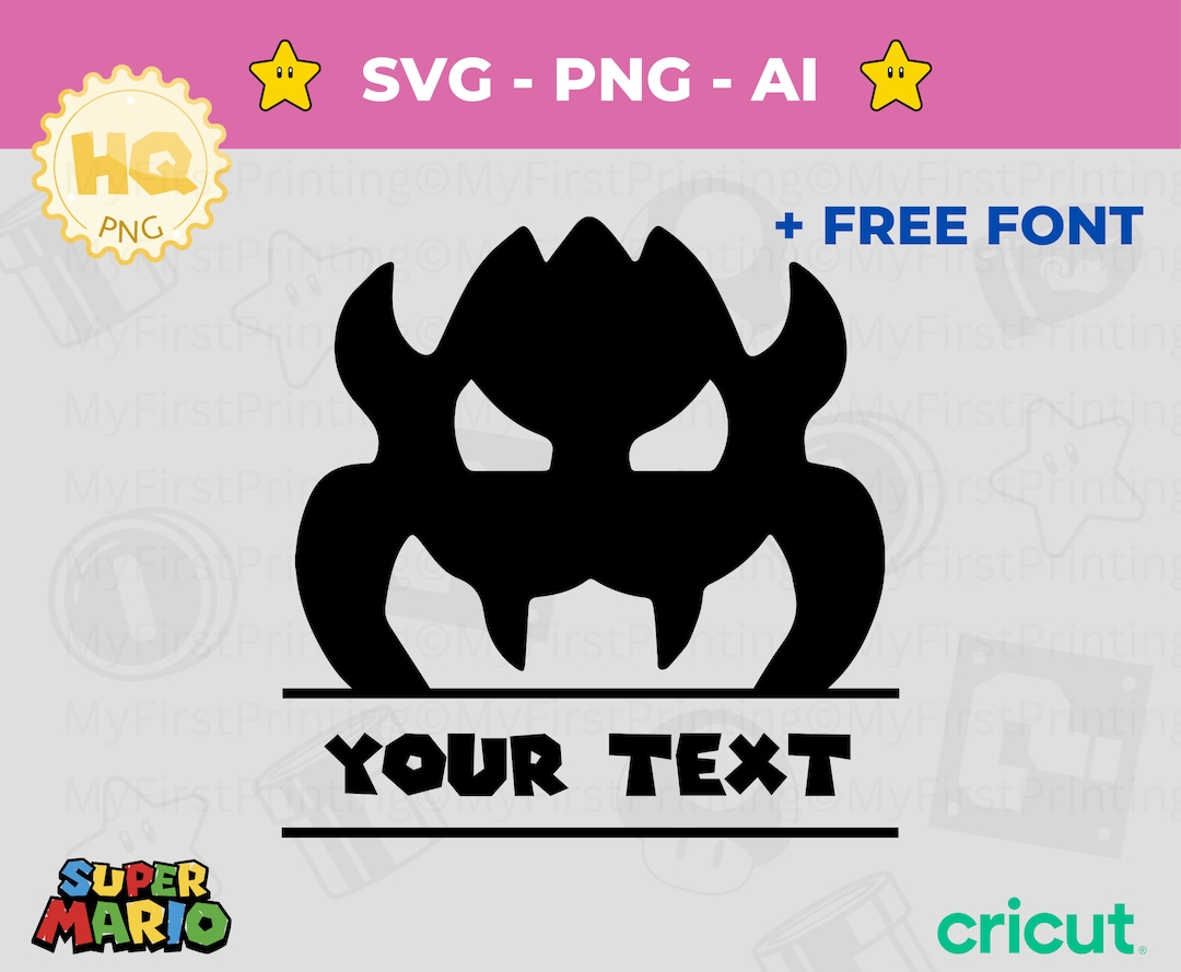 Bowser Svg Template, Mario Text Cricut Vector Cut File, Birthday Party ...