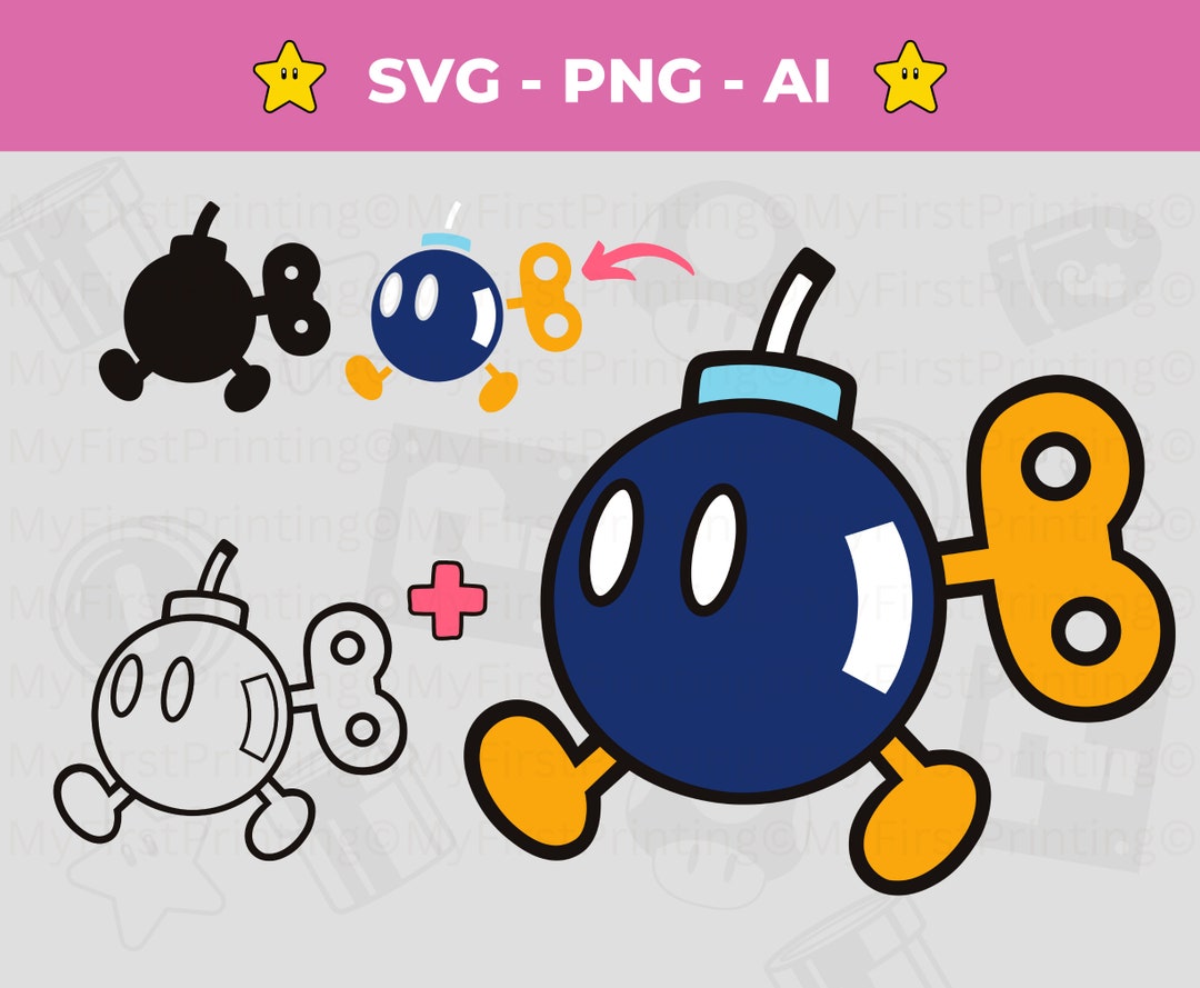 Fichier numérique Mario Bob-omb SVG coupe, téléchargement immédiat de Super Mario Bomb, SVG pour ...