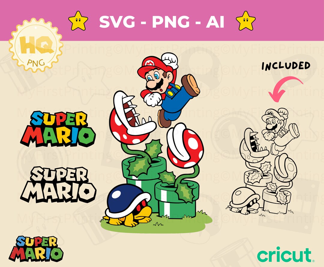 Super Mario SVG Bundle - Digital Mario Character Piranha Plant Png ...