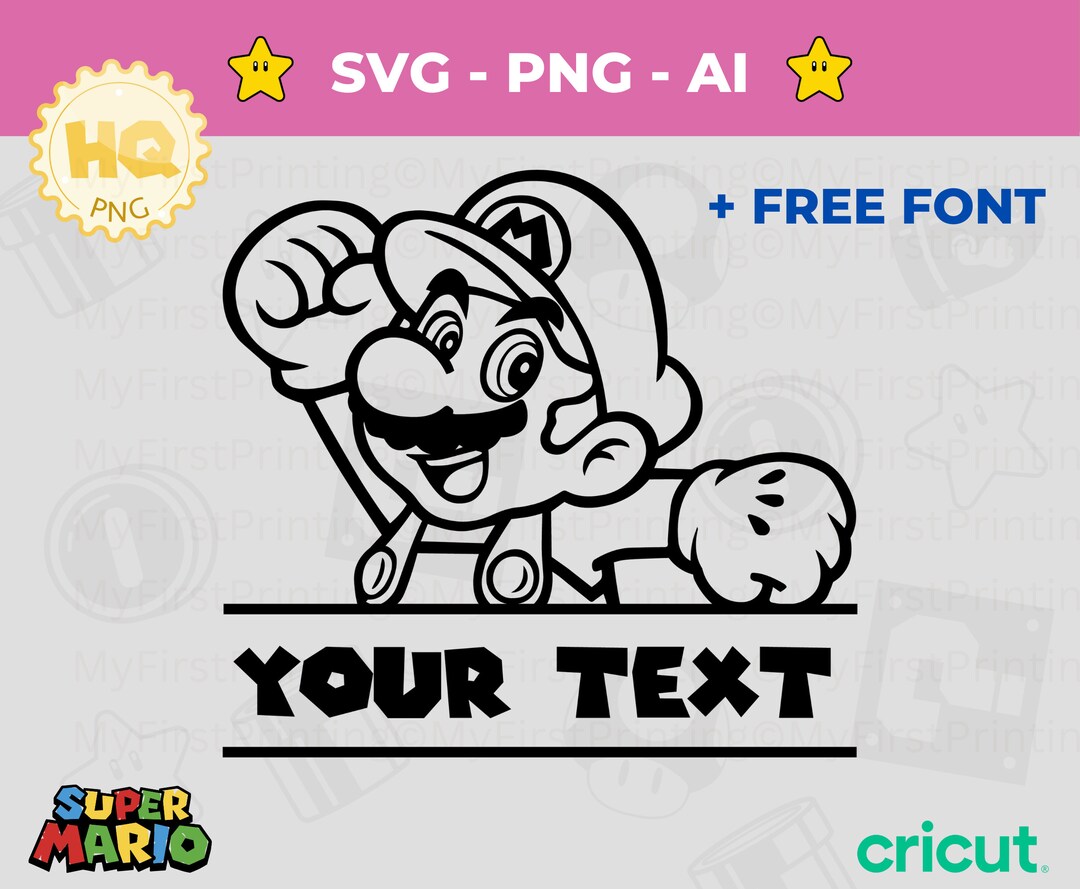 Mario SVG PNG Template for Cricut | Vector Instant Download | Text ...