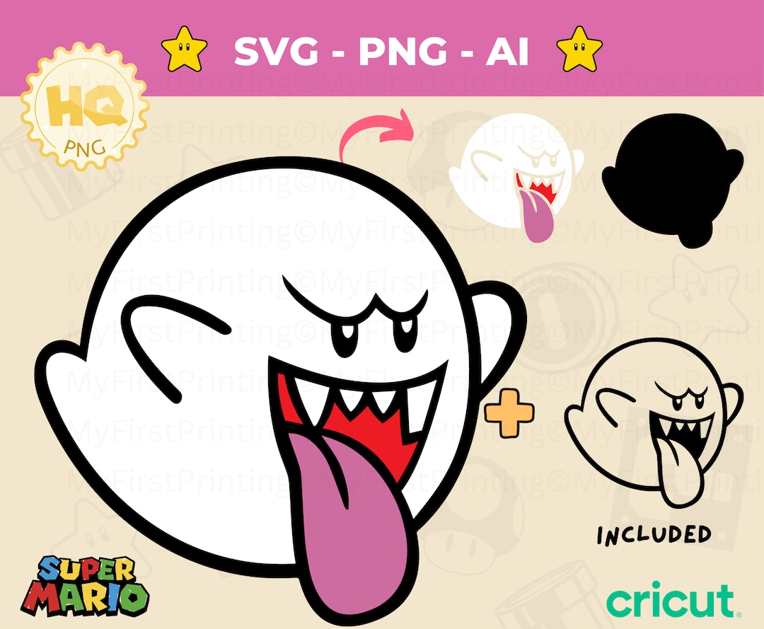 Boo From Super Mario Game SVG Super Mario PNG Mario Cut File Digital ...