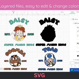 Super Mario SVG Pack: 9 Mario Brothers Characters Cut Files (digital ...