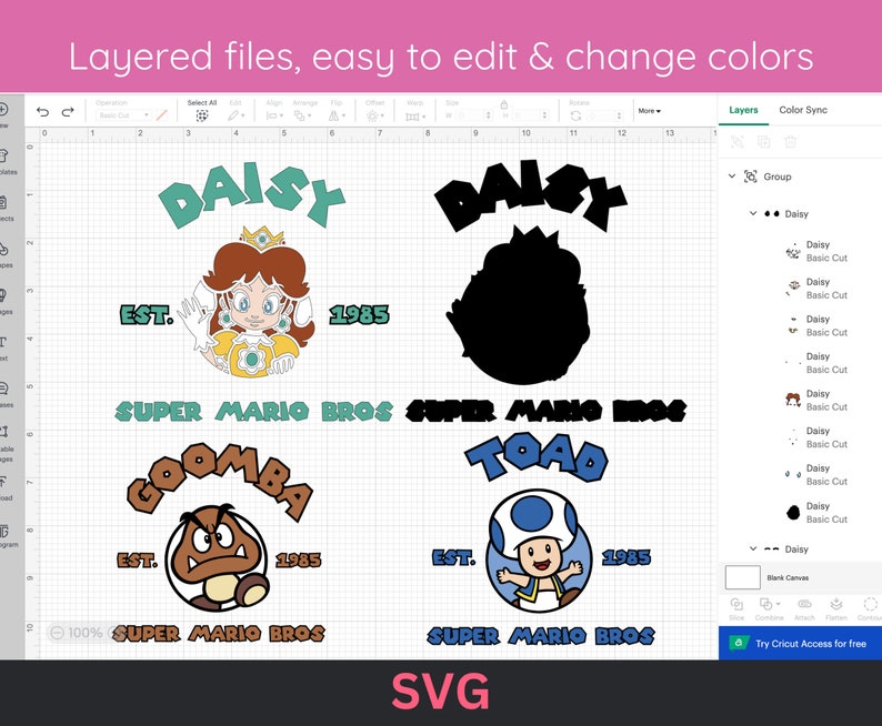 Super Mario SVG Pack: 9 Mario Brothers Characters Cut Files (digital ...
