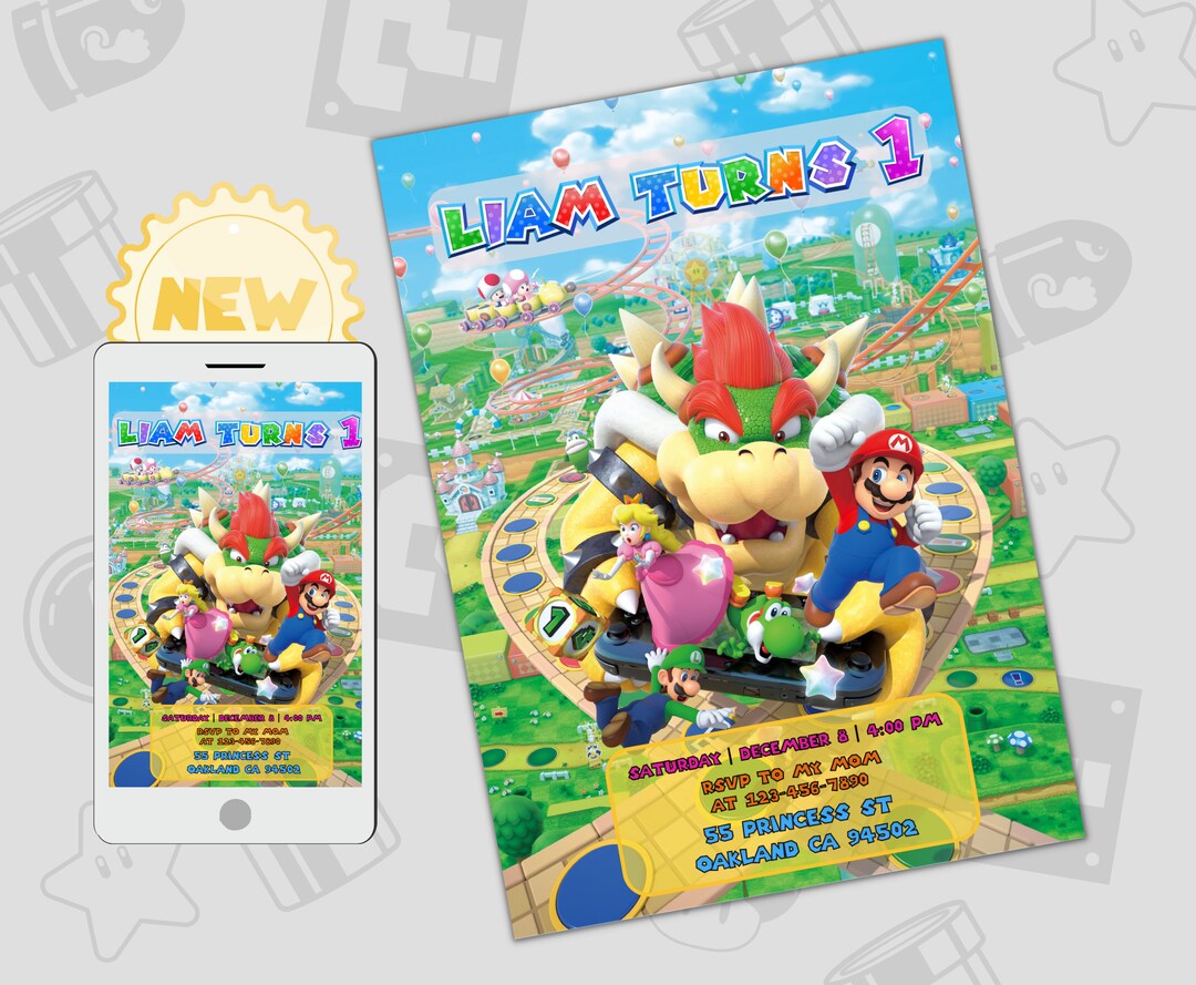 Birthday Invitation Super Mario Brothers, Personalized Princess Peach ...