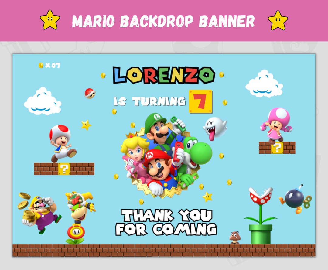 Super Mario Birthday Backdrop: Personalized Party Decoration, Mario ...