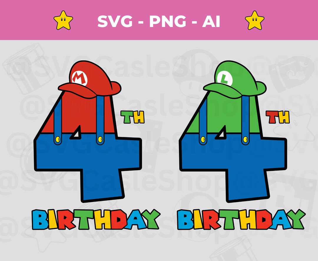 Super Mario 4th Birthday SVG PNG, Mario Birthday SVG, Vector Cut File ...