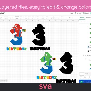 Super Mario 3rd Birthday SVG, PNG, Mario and Luigi Birthday, Mario ...