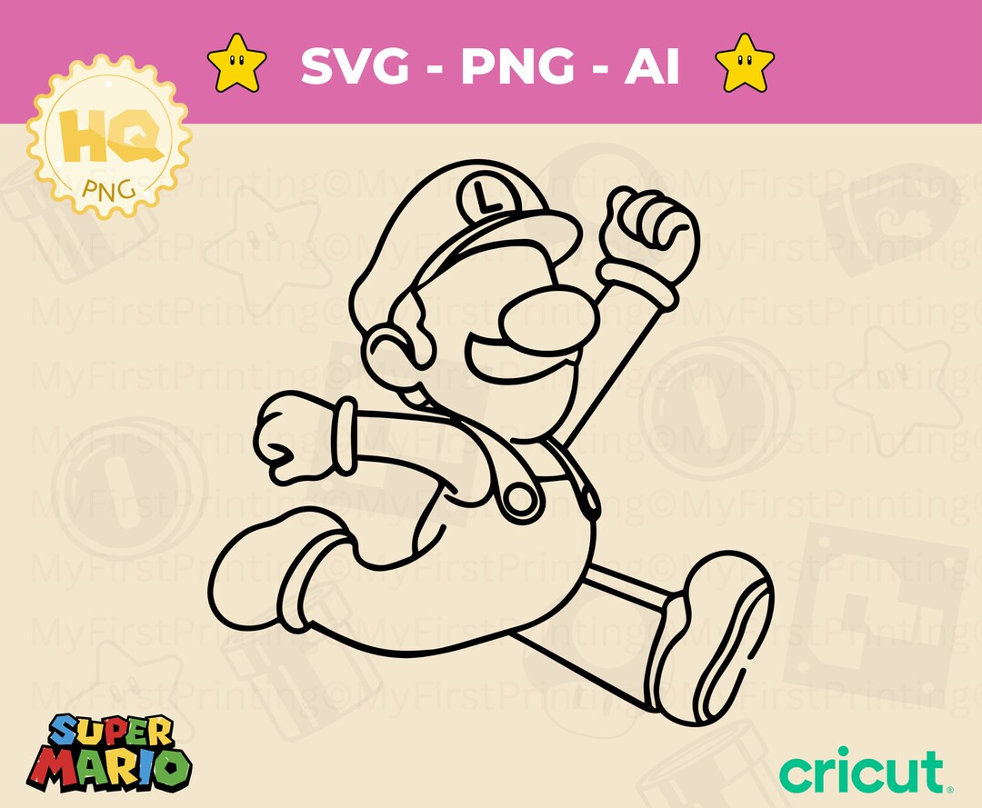 Super Luigi Svg Pack Line Art Design Clip Art Png For Super Mario