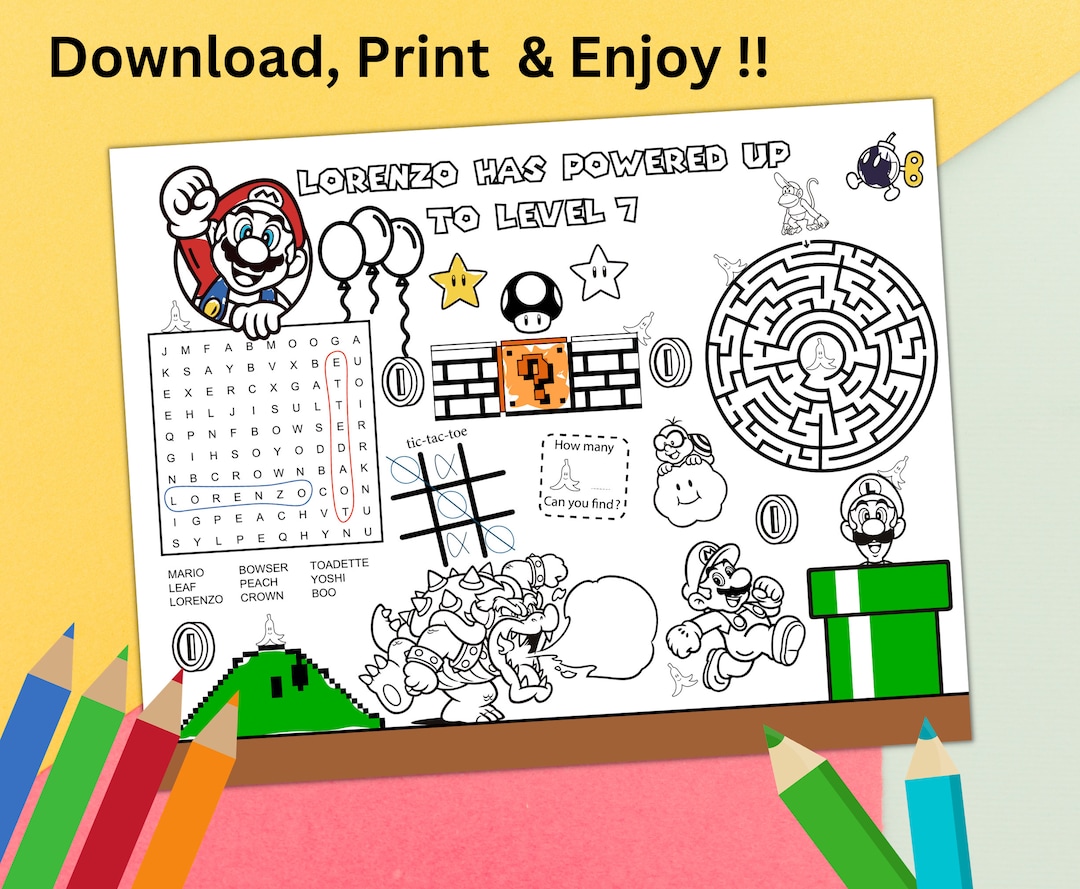 Amazing Party Favor, Mario Party Game Coloring Activity Sheet With Word ...