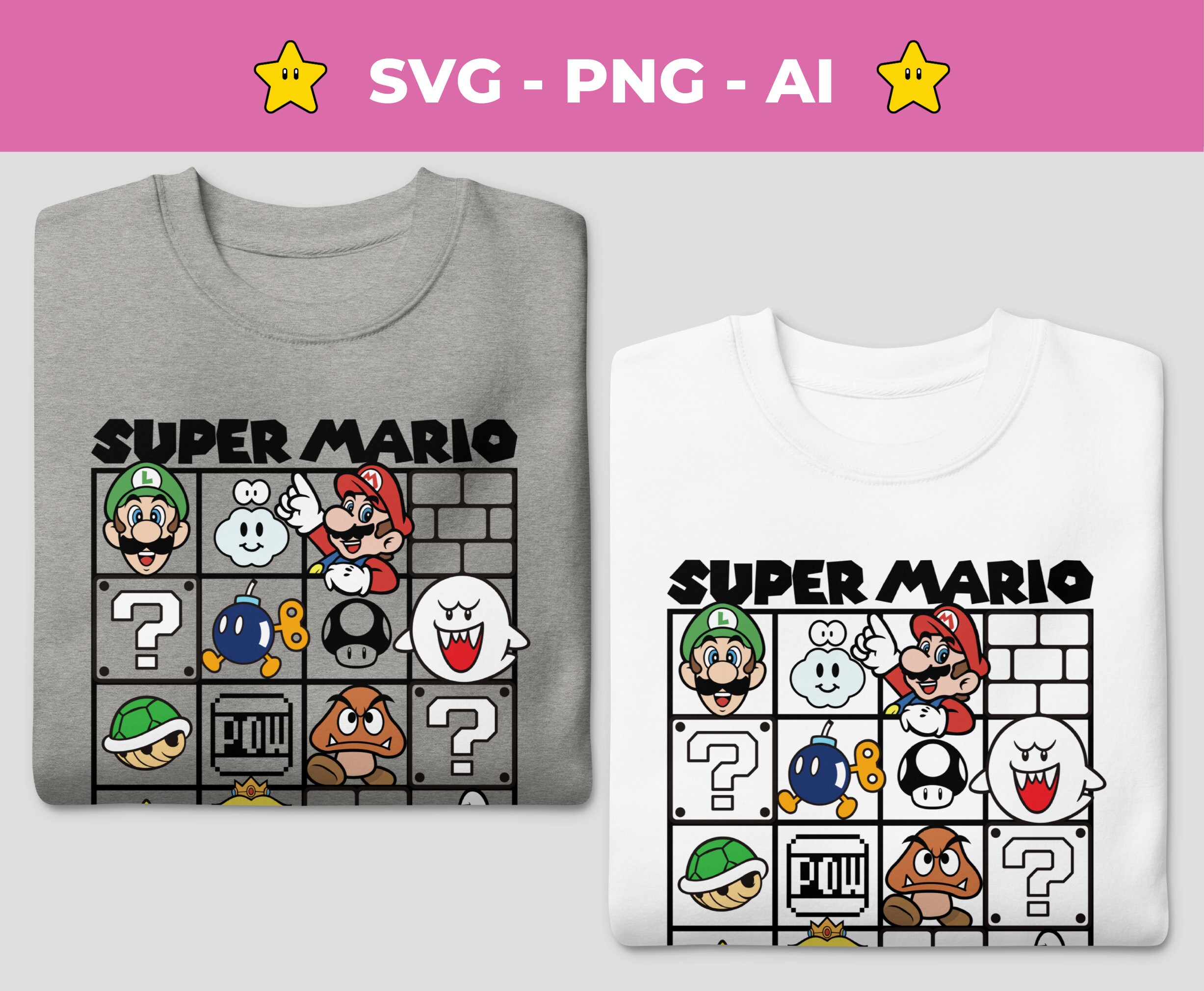 Super Mario Bros SVG: T-shirt Design, Cricut Vector (instant Download ...