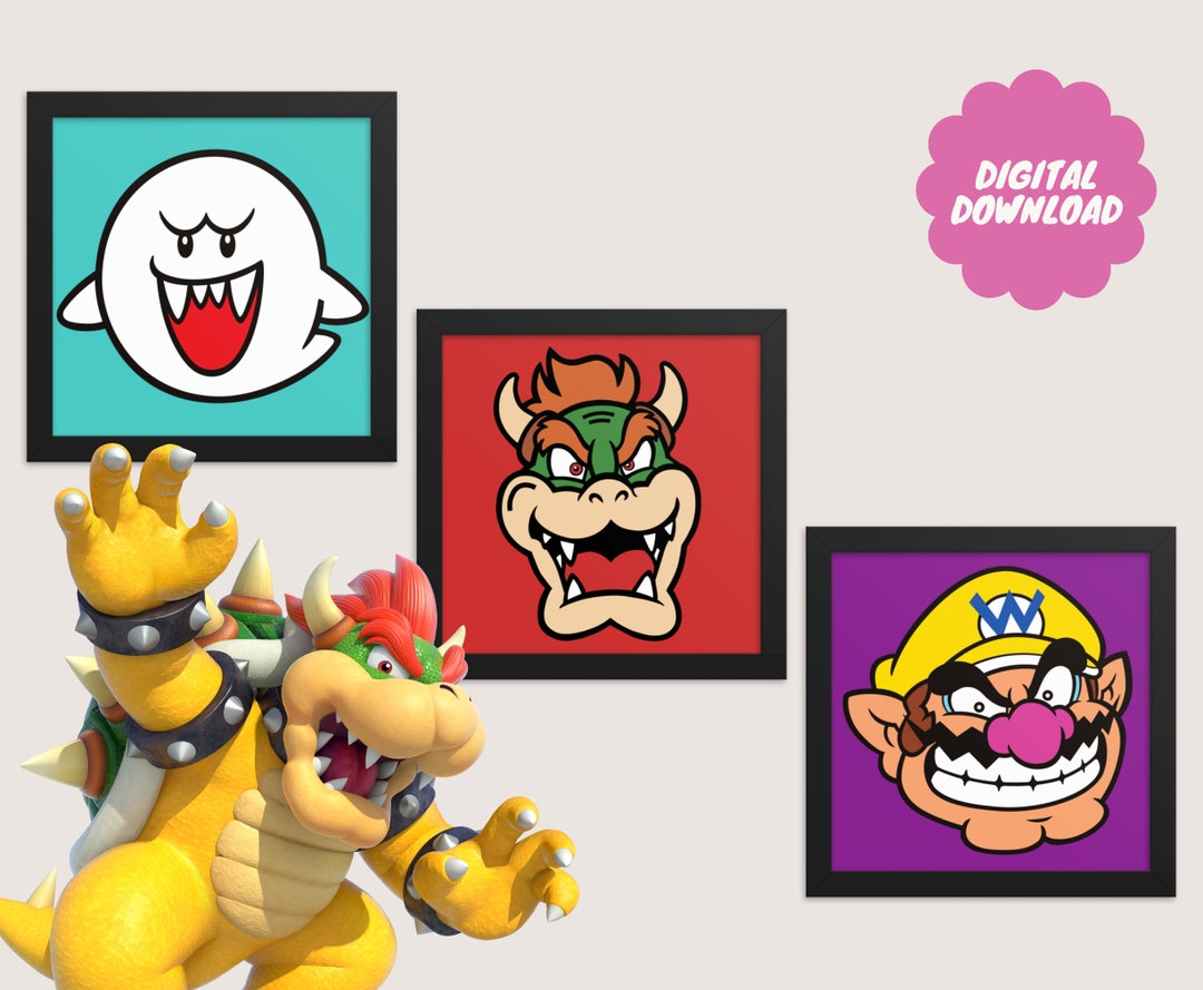 Mario Enemies Trio Poster, Bowser, Wario, Boo, Birthday Poster Gift ...