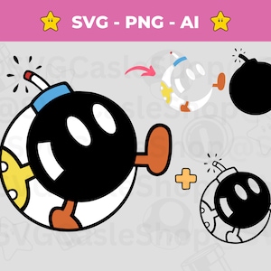 Bob-omb, Digital Super Mario Character, Png, Svg, Instant Download ...