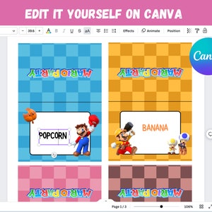 Printable Mario Party Food Label - Editable on Canva - Super Mario Food ...