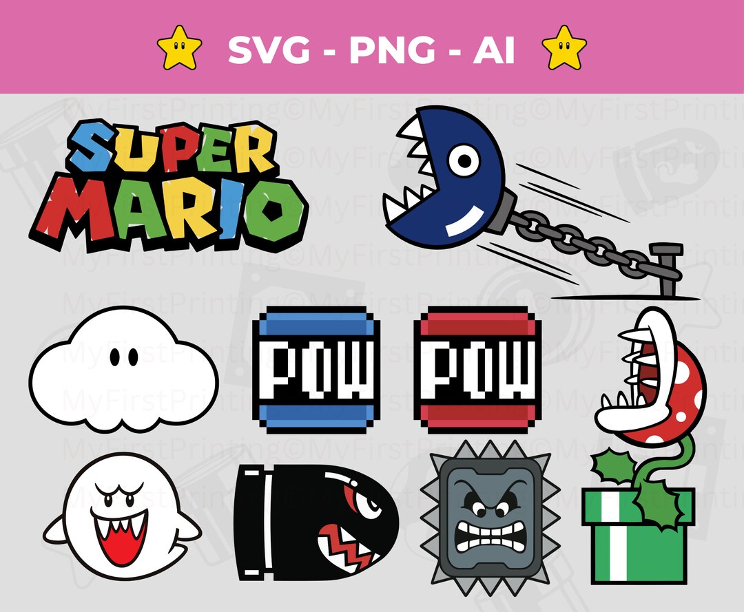 Rare Mario Element SVG - 8 Super Mario Characters PNG Bundle - Crafting ...
