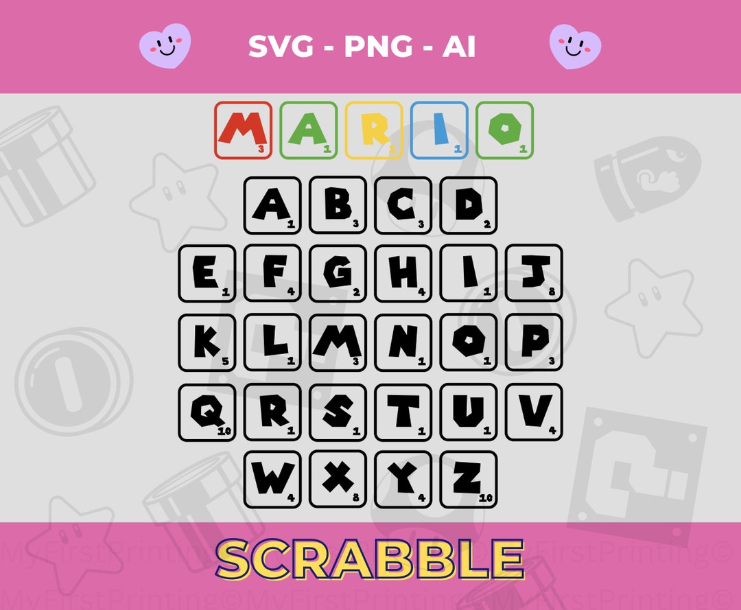 Scrabble Tiles SVG, Mario SVG Letters Files, Mario Game, Gamer Gift ...