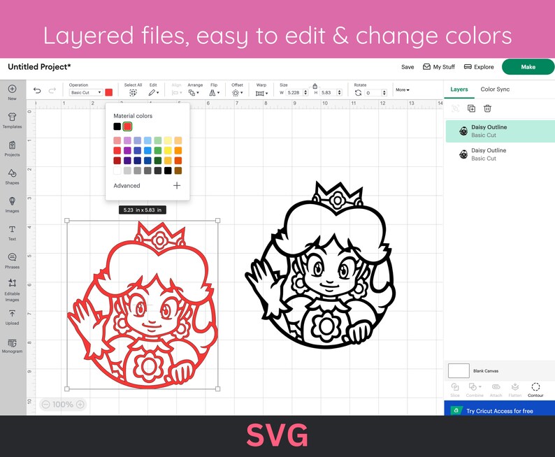 Princesse Daisy contour SVG, téléchargement immédiat, Super Mario PNG ...