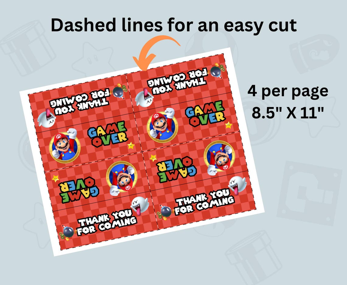 Printable Mario Party Treat Bag Label - Game Over Wrap Cookies and ...