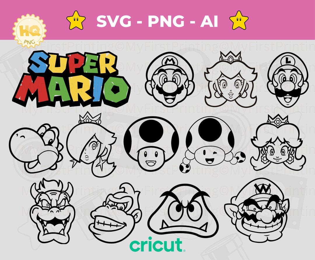 Mario Characters SVG Pack: 12 Outlined Faces (digital Download) - Etsy