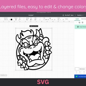 Digital Mario Bowser Vector Outline Cut File, Mario Character Instant ...
