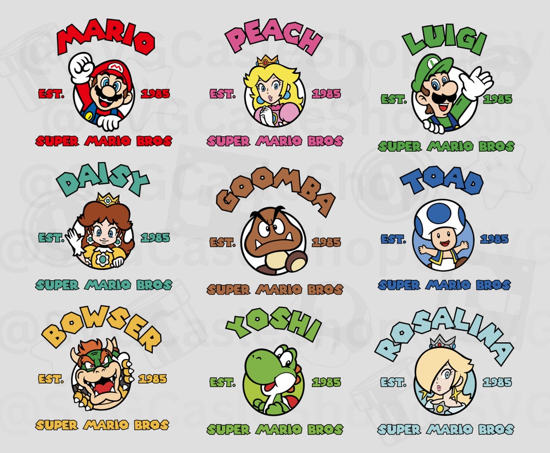 Super Mario SVG Pack: 9 Mario Brothers Characters Cut Files (digital ...