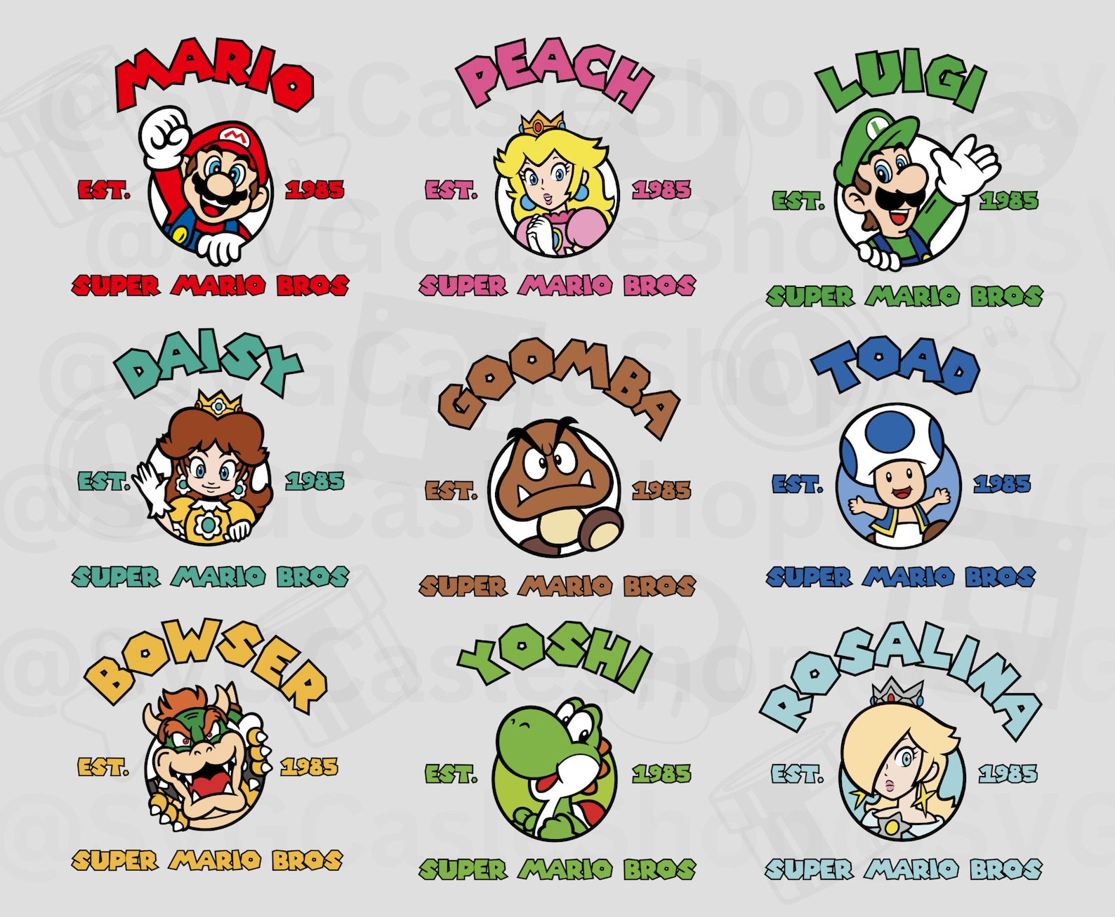 Super Mario SVG Pack: 9 Mario Brothers Characters Cut Files (digital ...