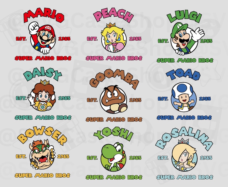 Super Mario SVG Pack: 9 Mario Brothers Characters Cut Files (digital ...