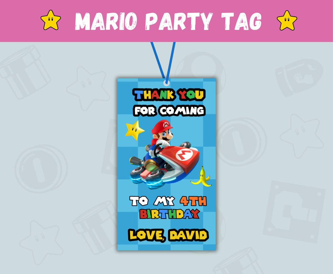 Digital Super Mario Party Tag Label - Thank You Card - Personalised Png ...
