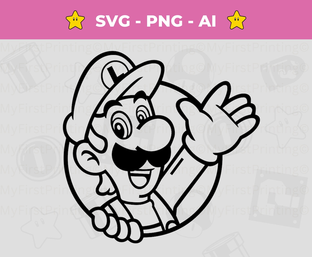 Luigi Outline SVG - Perfect for Creative Crafts - Super Mario PNG - Mario Game - Cut File ...