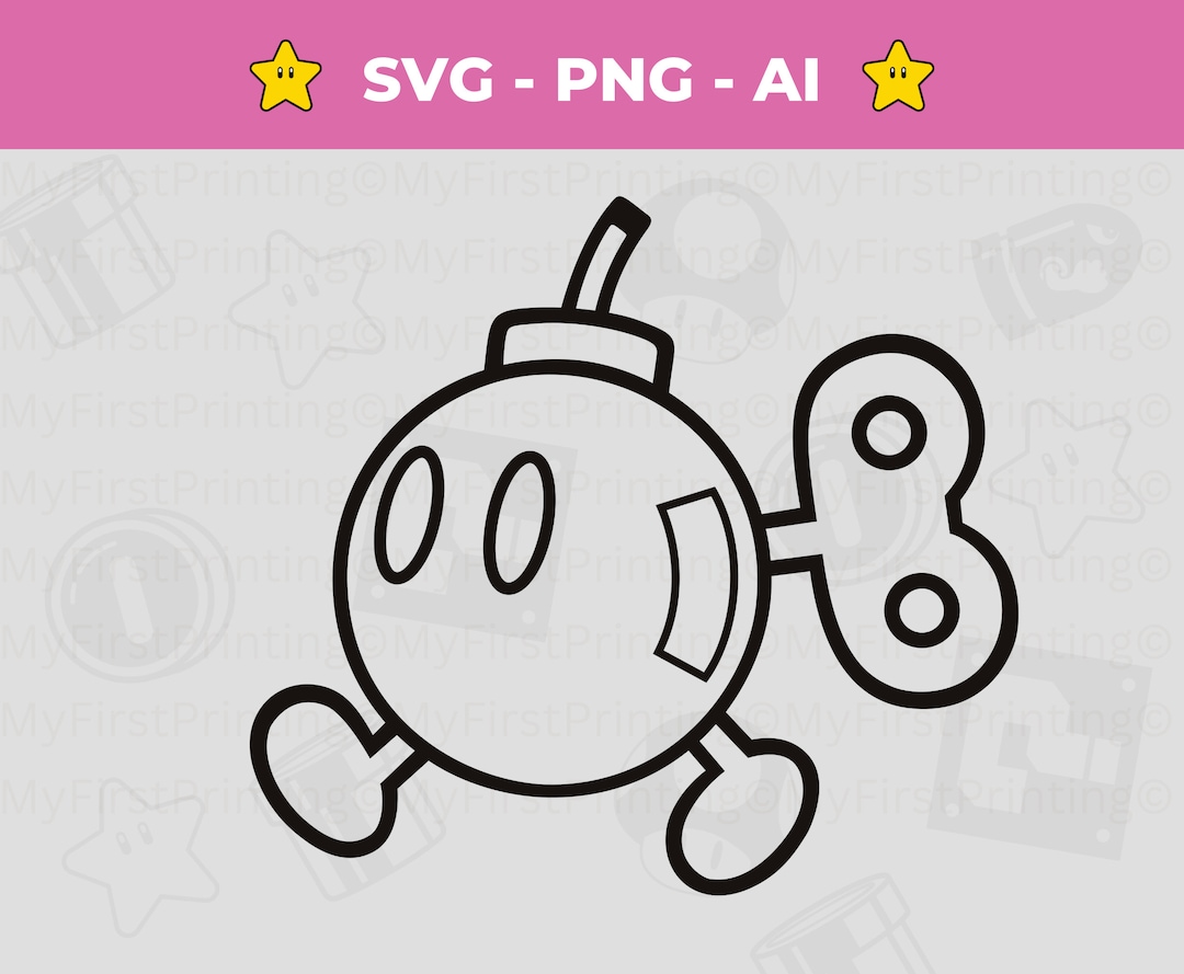 Super Mario Bob-omb Outline SVG Cut File, Mario Bomb Instant Download ...