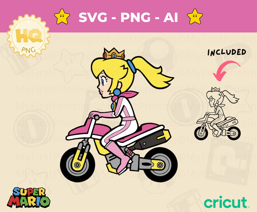 Princess Peach Kart SVG, Super Mario Cricut Cut File, Printable Digital ...