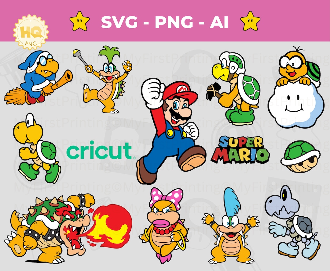 Mario and Koopas SVG Bundle | Instant Download | 11 Super Clipart PNG ...