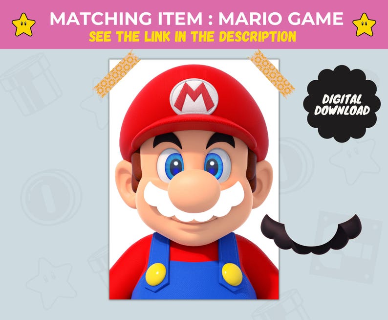 Super Mario Photo Booth Props: Princess Peach, Luigi, Bowser (digital ...