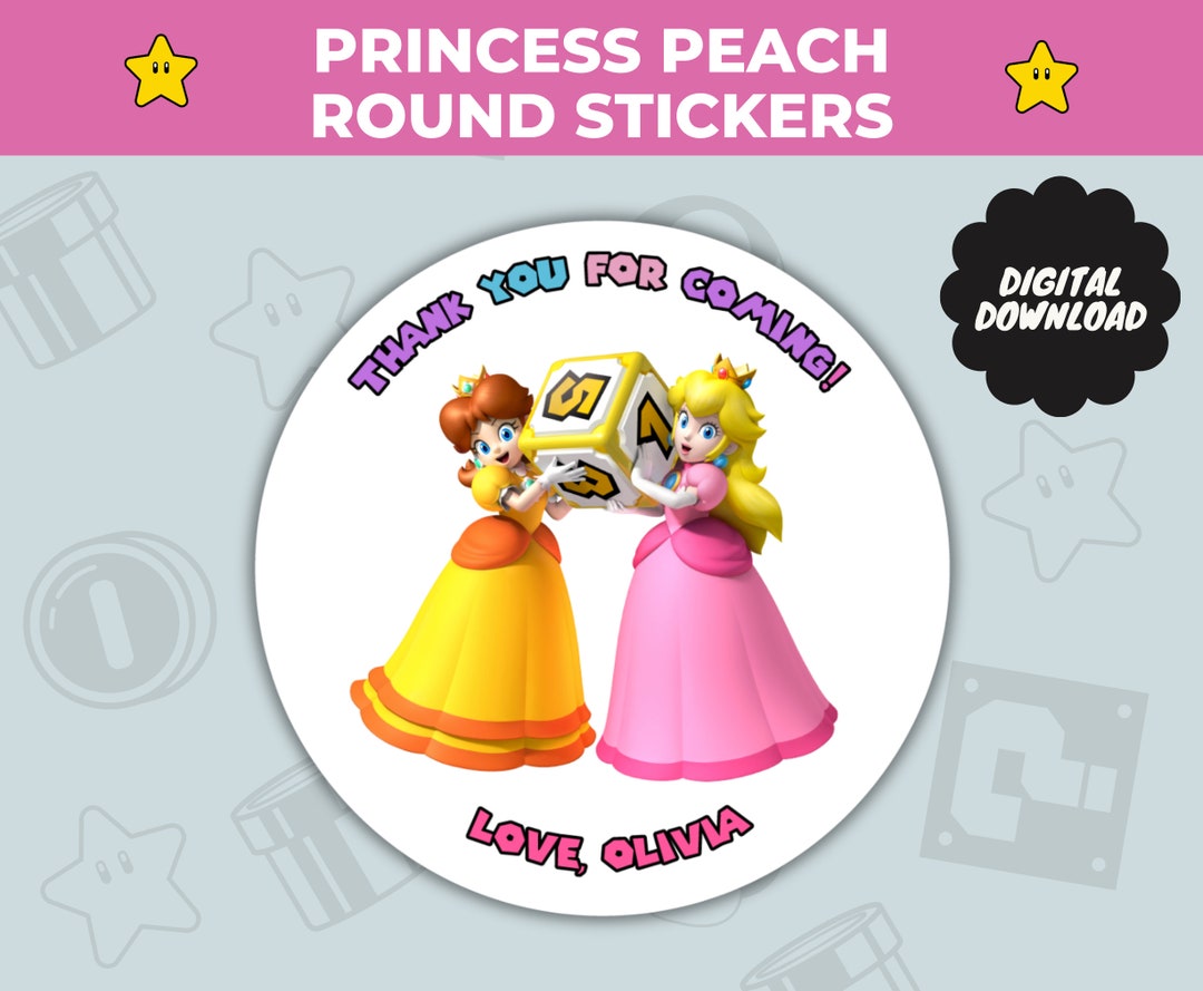 Custom Princess Peach Thank You Round Stickers - Mario & Luigi Stickers ...