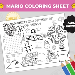 Amazing Party Favor, Mario Party Game Coloring Activity Sheet With Word ...