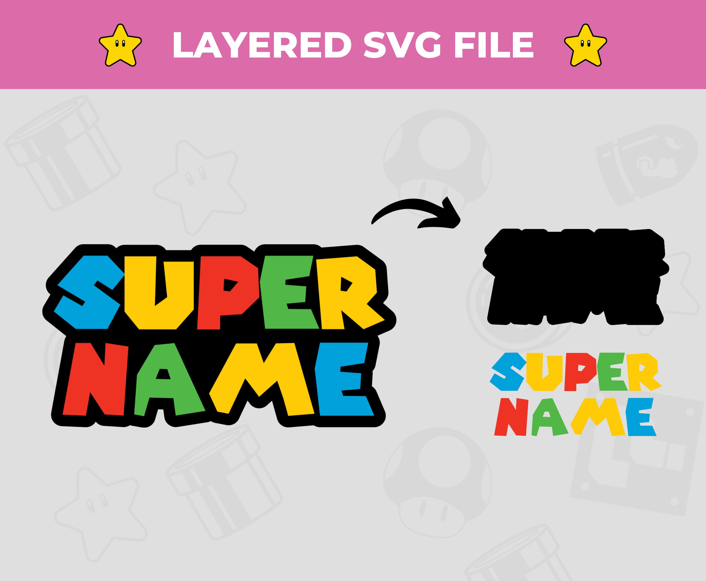 Custom Mario Font Name Logo: Birthday Party SVG, PNG (digital Download ...