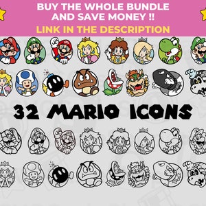 Mario Icons Outline SVG Set: Super Mario Characters Cut Files (instant ...