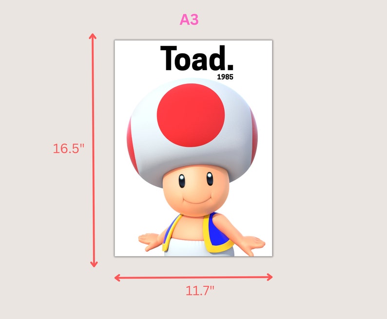 Toad Poster: Super Mario Bros. Gamer Room Decor (digital Download) - Etsy