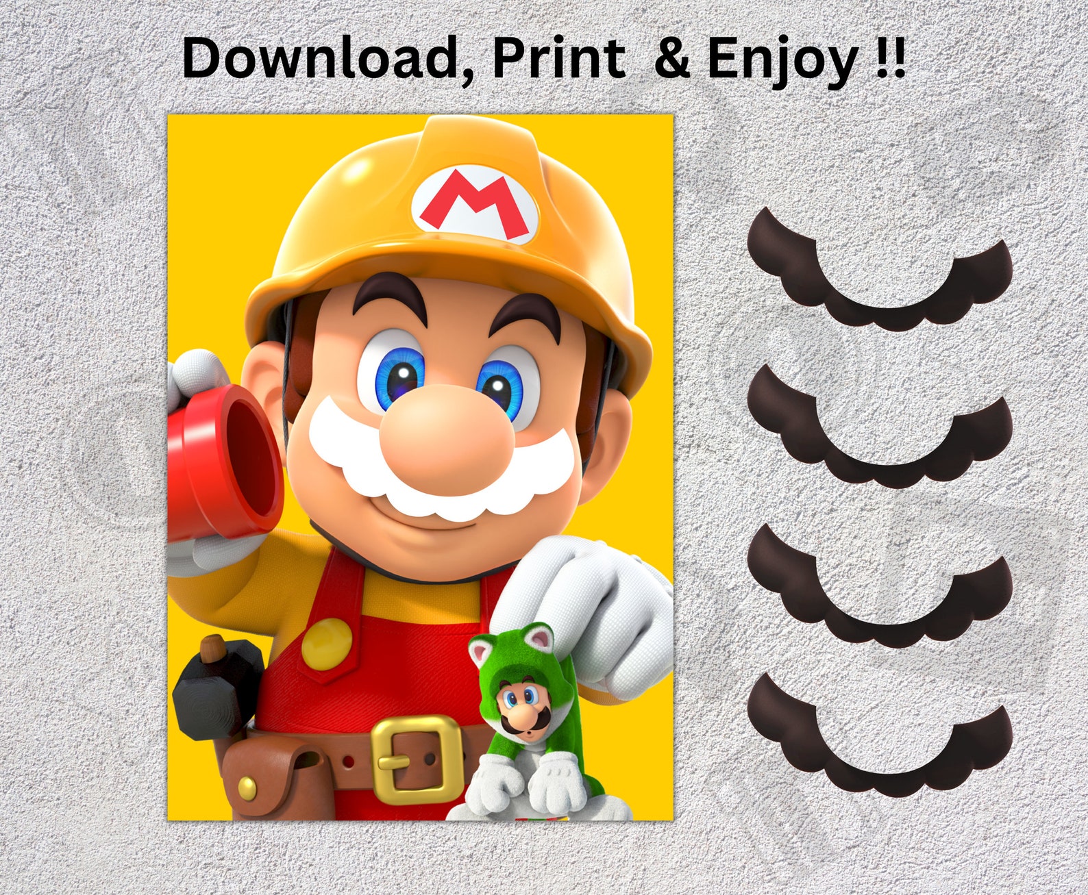Pin the Moustache on Mario Game: Printable Birthday Party Activity ...