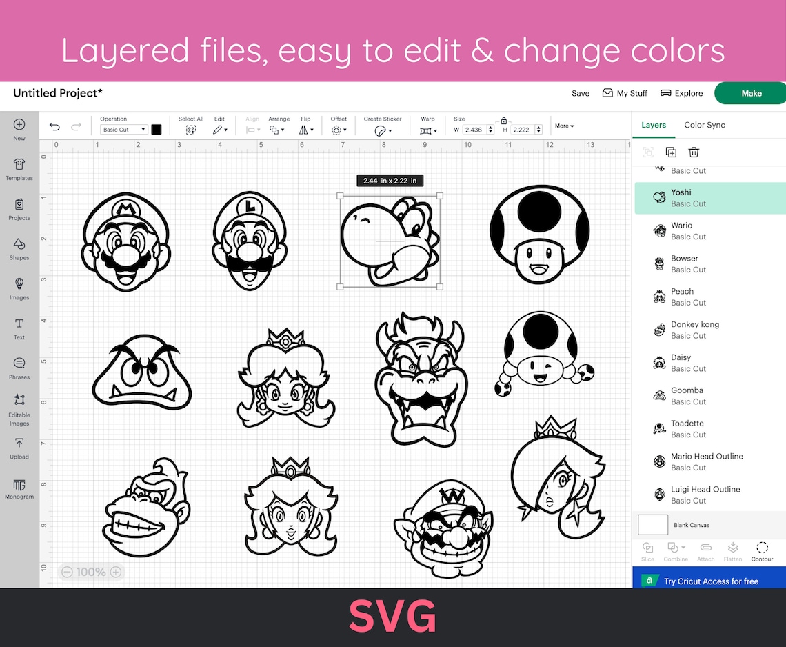 Mario Characters SVG Pack: 12 Outlined Faces (digital Download) - Etsy