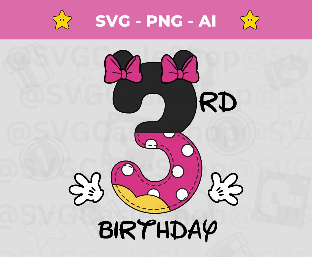 3rd Birthday Girl Mouse SVG, Number 3, Instant Download, Birthday Girl ...