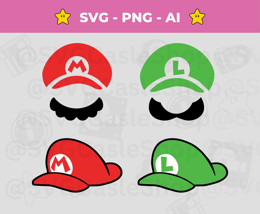 Mario Hat Svg, Luigi Hat Svg, Super Mario Bros Hats Svg Cut Files, Digital SVG Bundle, Mario ...
