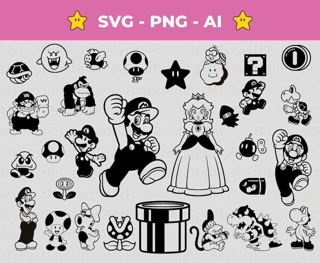 Digital 30 Mario Characters SVG Bundle | Vector Cut File | Bowser Svg ...